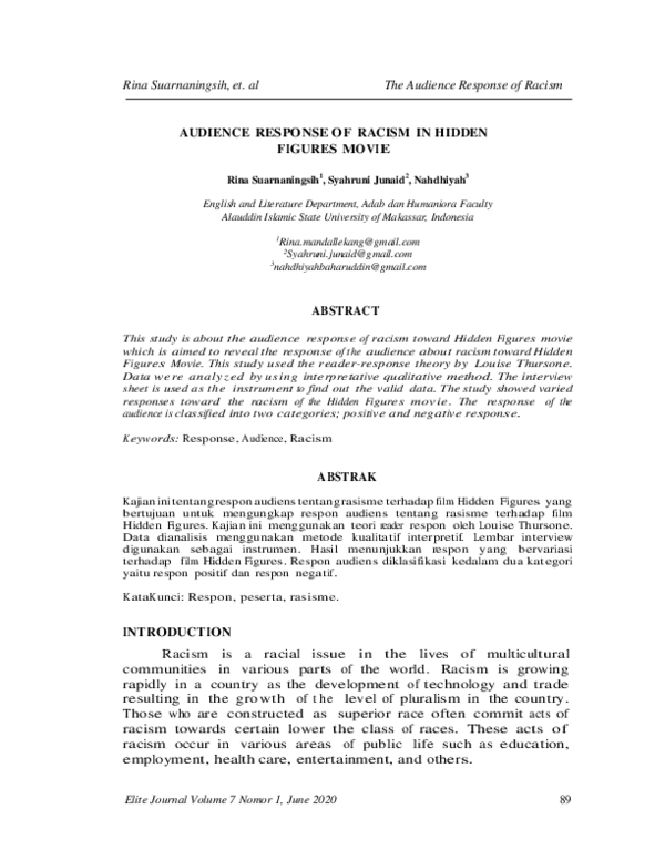 (PDF) Audience Response of Racism in Hidden Figures Movie