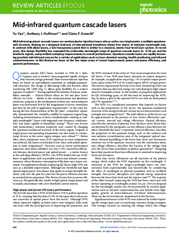 (PDF) Mid-infrared quantum cascade lasers
