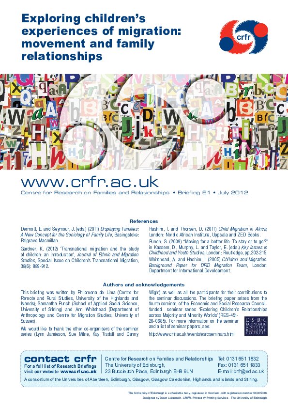 (PDF) Exploring children's experiences of migration: movement