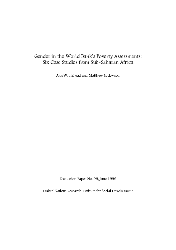 (PDF) Gender in the World Bank's poverty assessments: Six case studies ...