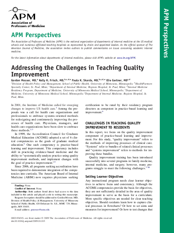 (PDF) Addressing the Challenges in Teaching Quality Improvement