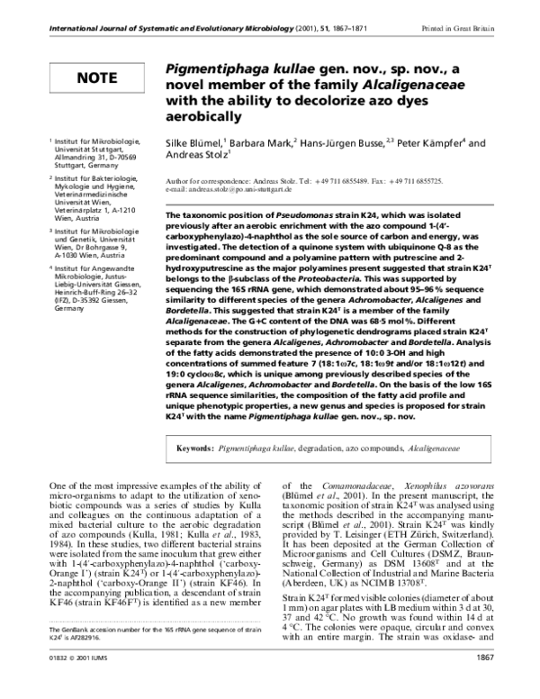 (PDF) Pigmentiphaga kullae gen. nov., sp. nov., a novel member of the ...
