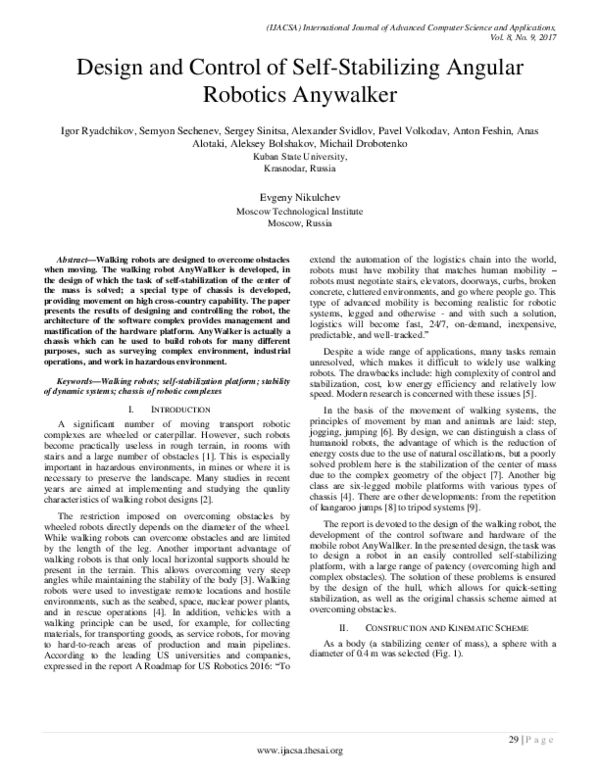 (PDF) Design and Control of Self-Stabilizing Angular Robotics Anywalker