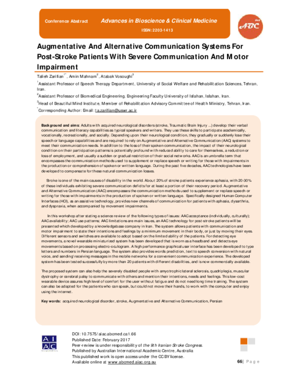 (PDF) Augmentative And Alternative Communication Systems For Post-Stroke Patients With Severe ...