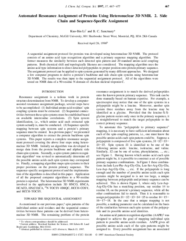 (PDF) Automated Resonance Assignment of Proteins Using Heteronuclear 3D NMR. 2. Side Chain and ...
