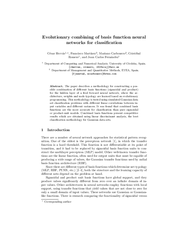 (PDF) Evolutionary Combining of Basis Function Neural Networks for Classification