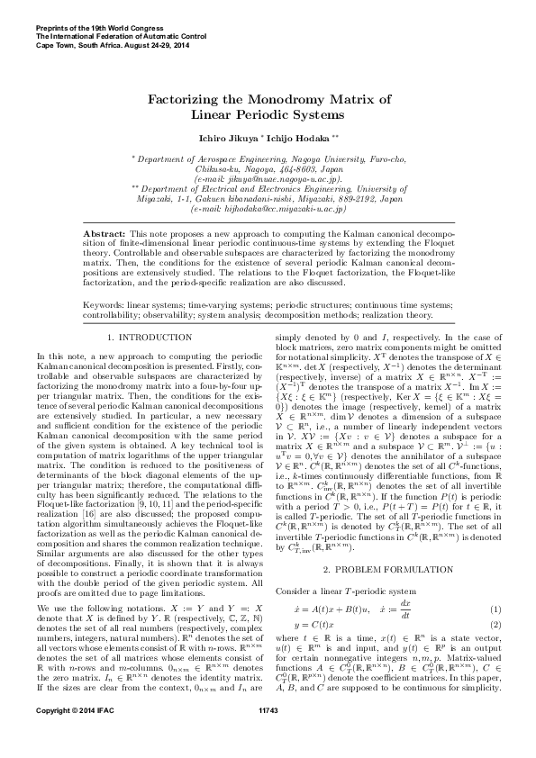 (PDF) Factorizing the Monodromy Matrix of Linear Periodic Systems