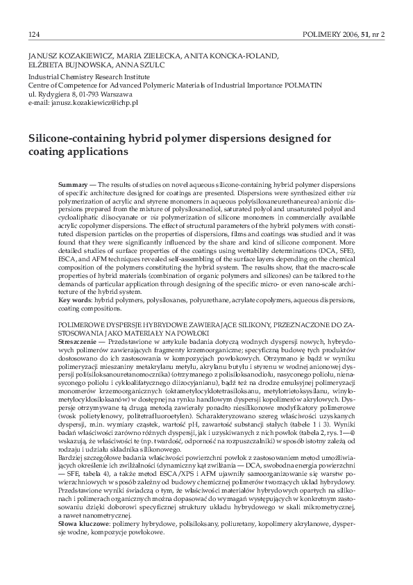 (PDF) Silicone-containing hybrid polymer dispersions designed for ...