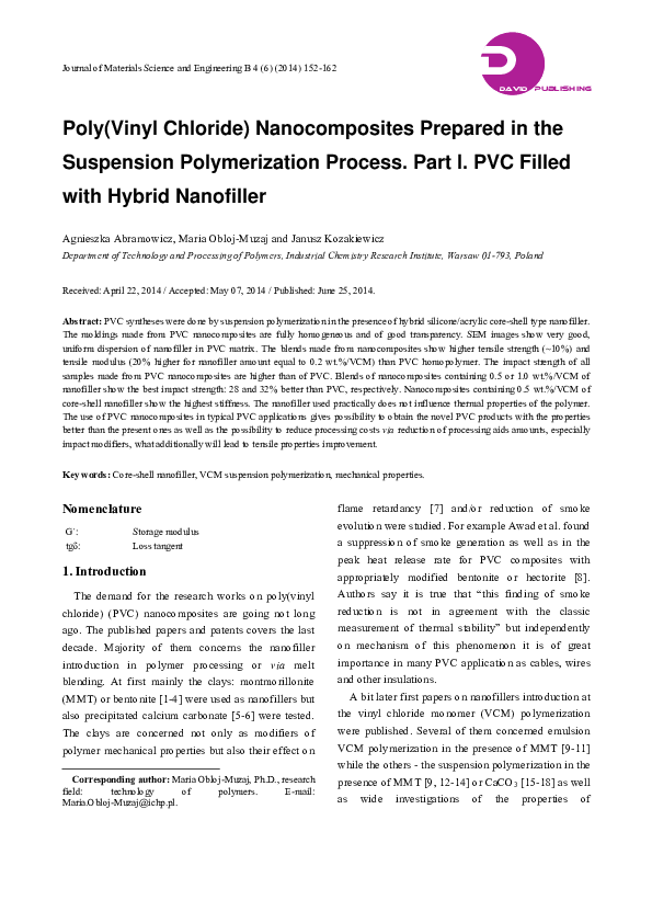 (PDF) Poly(Vinyl Chloride) Nanocomposites Prepared in the Suspension ...