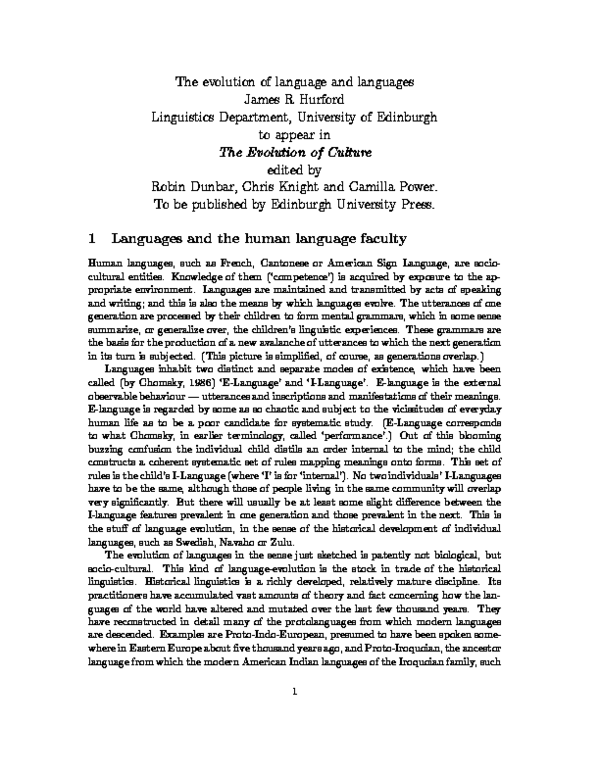 (PDF) The evolution of language and languages