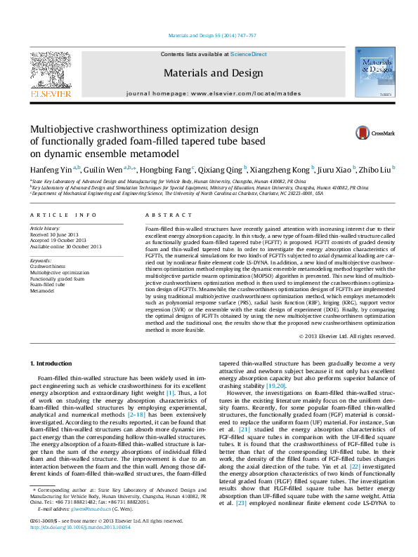 (PDF) Multiobjective crashworthiness optimization design of functionally graded foam-filled ...