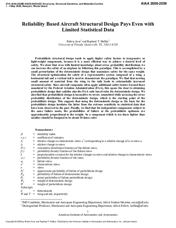 (PDF) Reliability-Based Aircraft Structural Design Pays, Even with ...