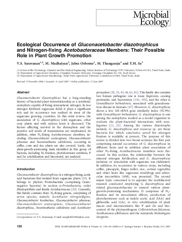 (PDF) Ecological Occurrence of Gluconacetobacter diazotrophicus and ...