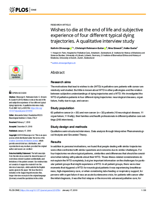 (PDF) Wishes to die at the end of life and subjective experience of ...