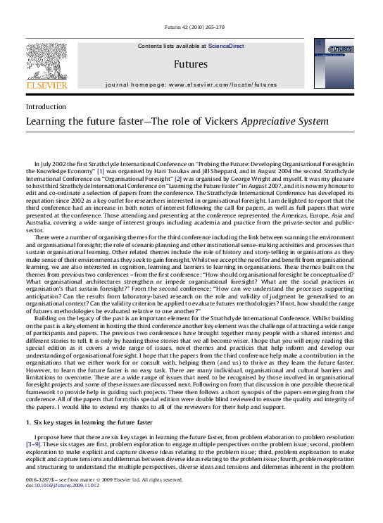 (PDF) Learning the future faster—The role of Vickers Appreciative System