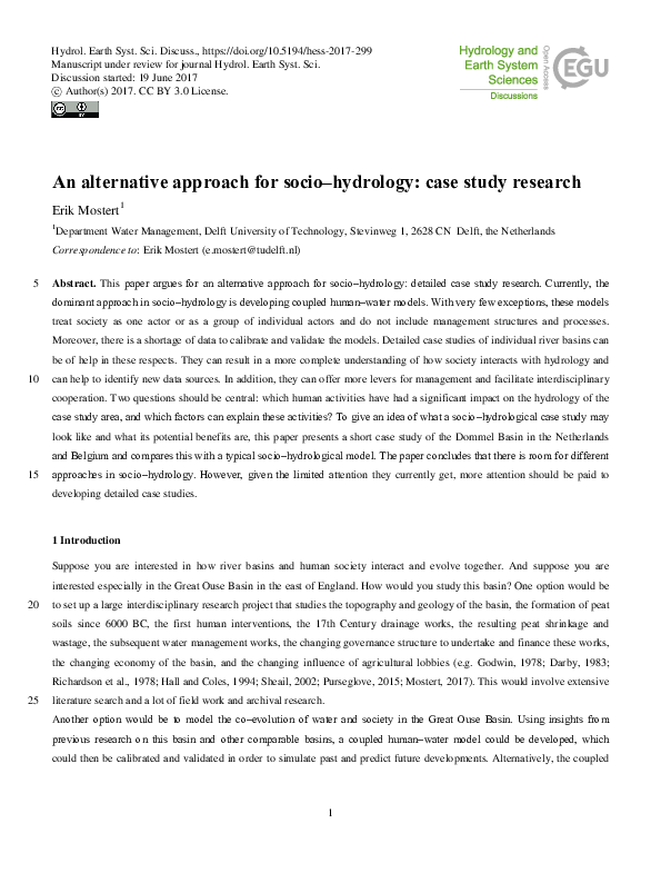 (PDF) An alternative approach for socio-hydrology: case study research