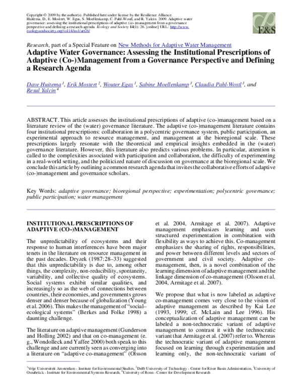 (PDF) Adaptive Water Governance: Assessing the Institutional ...