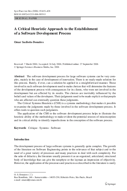 (PDF) A Critical Heuristic Approach to the Establishment of a Software ...