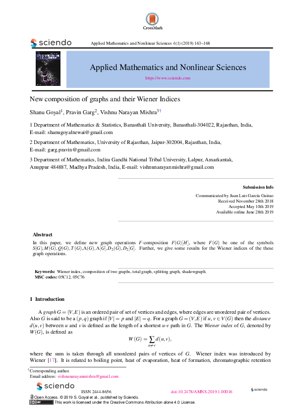 (PDF) New composition of graphs and their Wiener Indices
