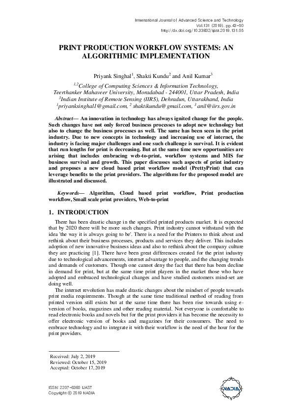 (PDF) Print Production Workflow Systems: An Algorithmic Implementation