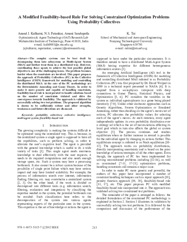 (PDF) A modified feasibility-based rule for solving constrained optimization problems using ...