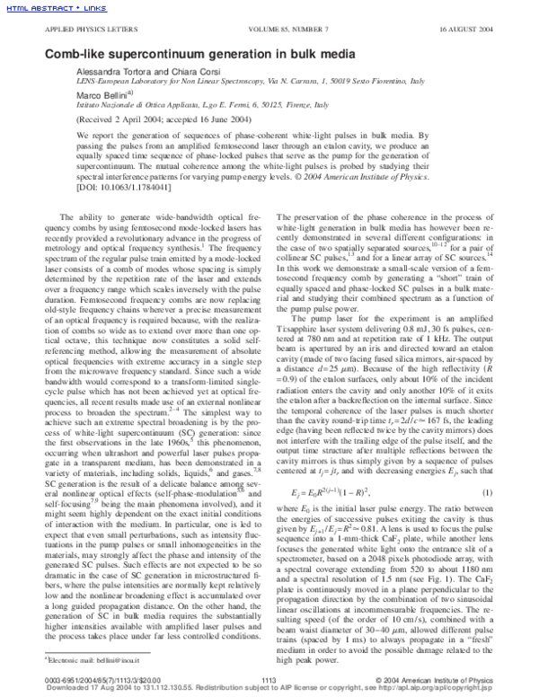 (PDF) Comb-like supercontinuum generation in bulk media