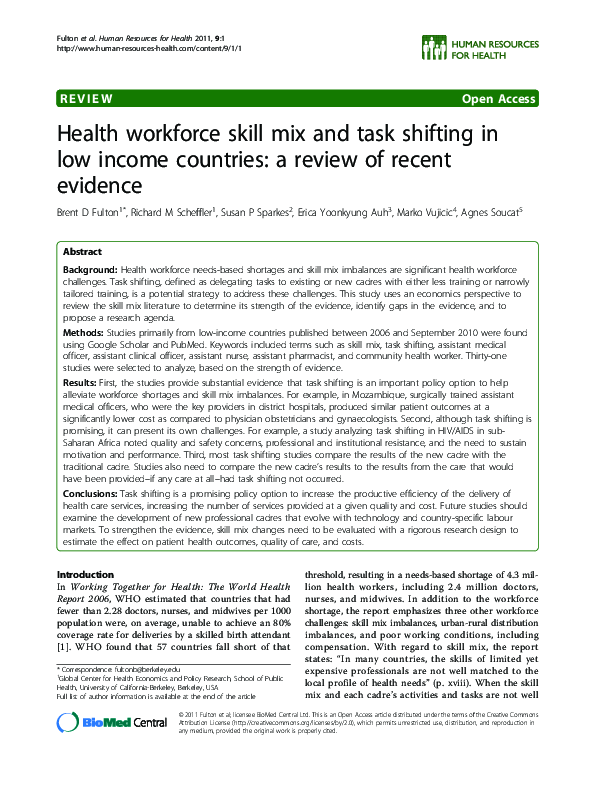 (PDF) Health workforce skill mix and task shifting in low income ...