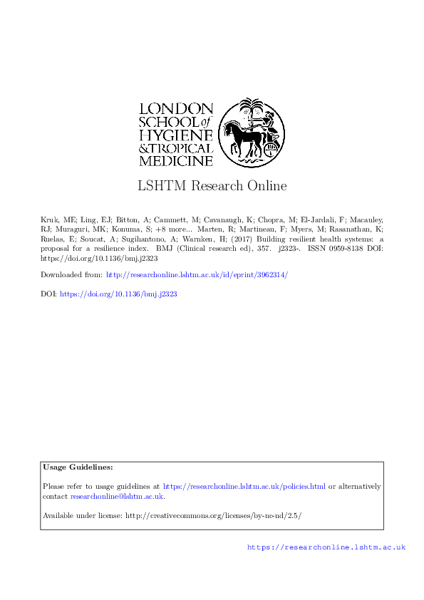(PDF) Building resilient health systems: a proposal for a resilience index