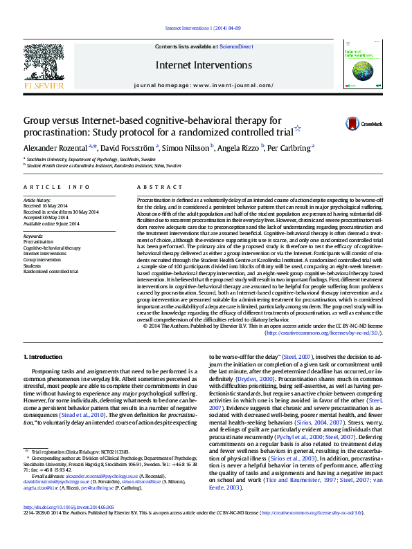 (PDF) Group versus Internet-based cognitive-behavioral therapy for procrastination: Study ...