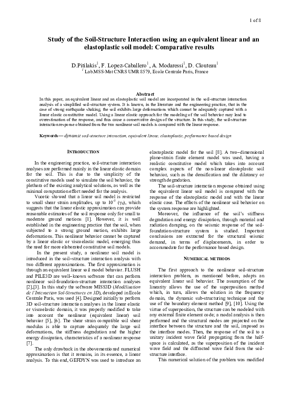 (PDF) Study of the Soil-Structure Interaction using an equivalent linear and an elastoplastic ...