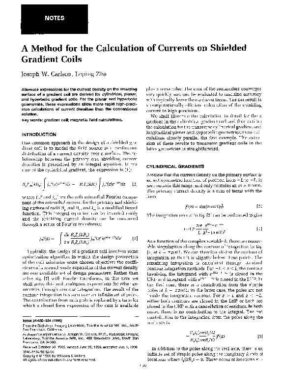 (PDF) A method for the calculation of currents on shielded gradient coils