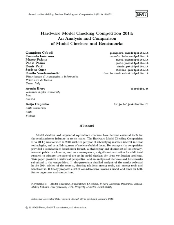 (PDF) Hardware Model Checking Competition 2014: An Analysis and Comparison of Model Checkers and ...