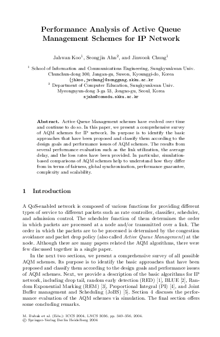 Pdf Performance Analysis Of Active Queue Management Schemes For Ip Network
