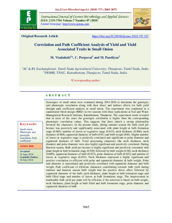 (PDF) Correlation and path coefficient analysis of yield and agronomic characters among open ...