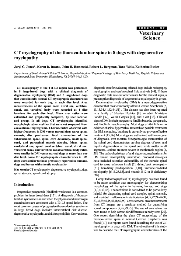 (PDF) CT myelography of the thoraco-lumbar spine in 8 dogs with ...