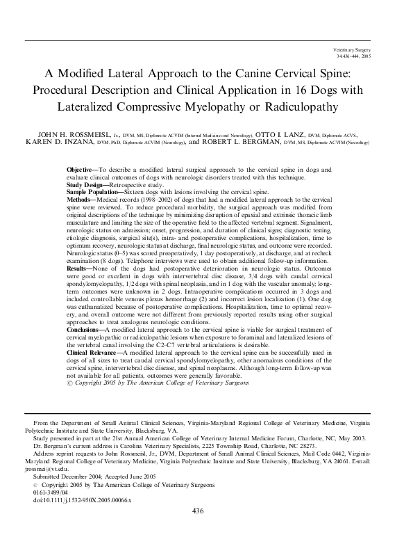 (PDF) A Modified Lateral Approach to the Canine Cervical Spine ...