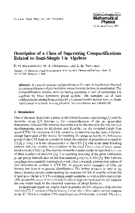 (PDF) Description of a class of superstring compactifications related ...