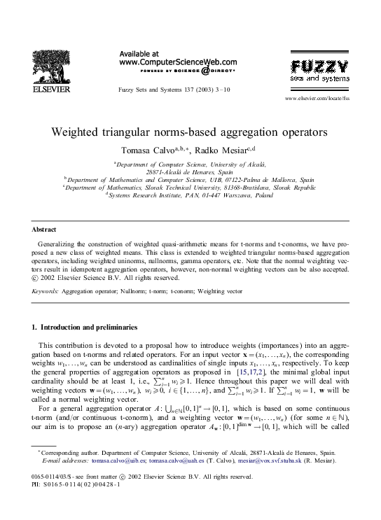 (PDF) Weighted triangular norms-based aggregation operators