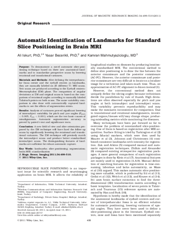 (PDF) Automatic identification of landmarks for standard slice ...