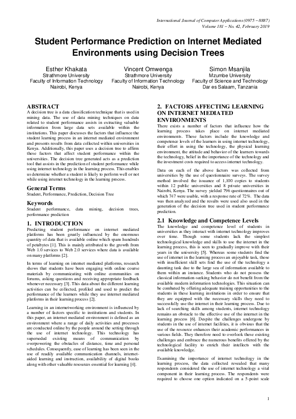 (PDF) Student Performance Prediction on Internet Mediated Environments ...