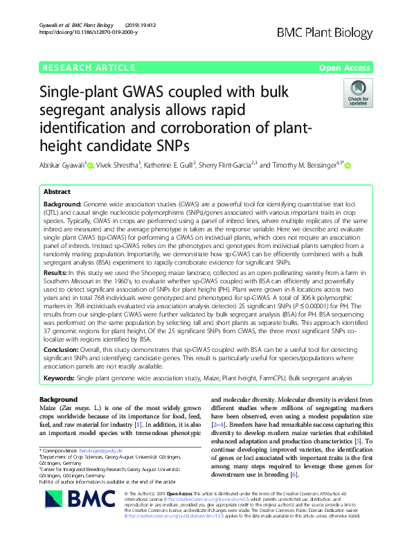 (PDF) Single-plant GWAS coupled with bulk segregant analysis allows ...