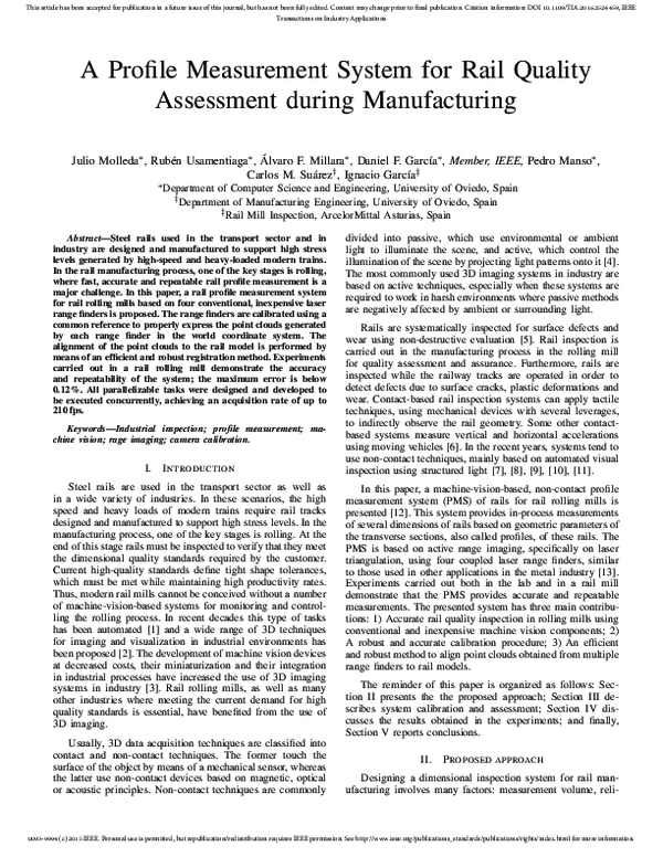 (PDF) A Profile Measurement System for Rail Quality Assessment During ...