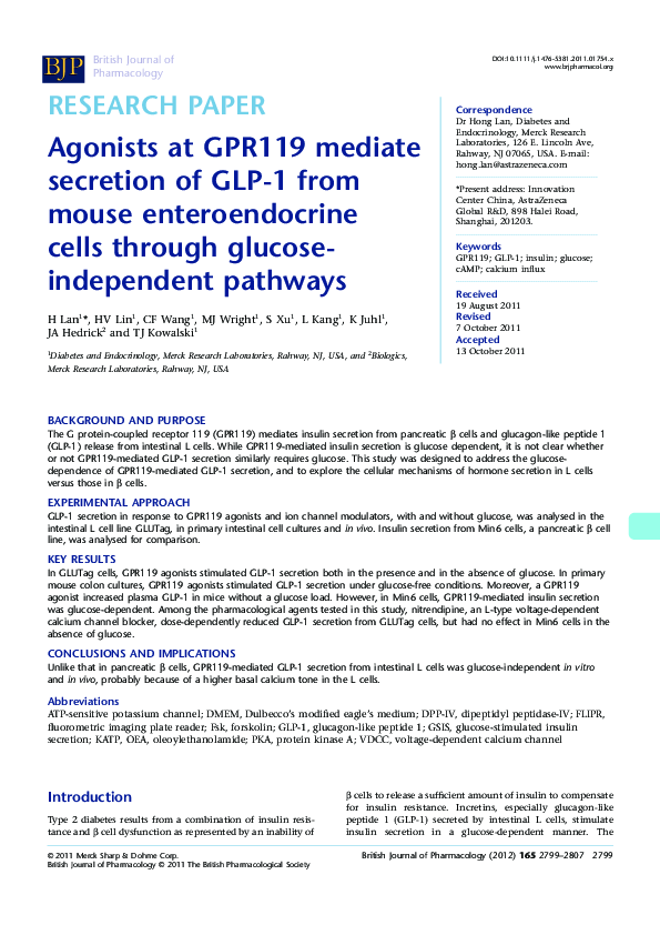 (PDF) Agonists at GPR119 mediate secretion of GLP-1 from mouse ...