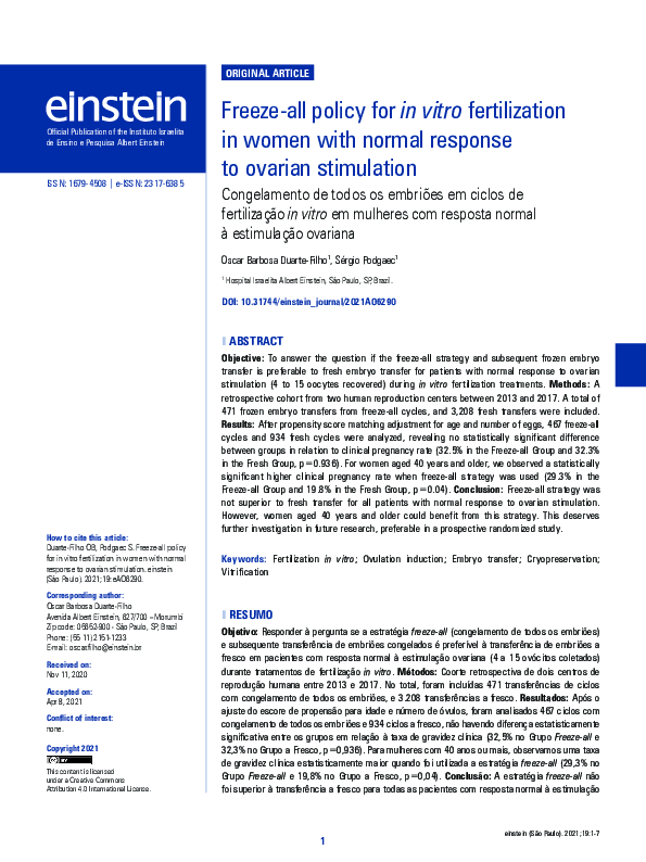 (PDF) Freeze-all policy for in vitro fertilization in women with normal ...