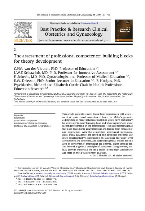 (PDF) The assessment of professional competence: building blocks for ...