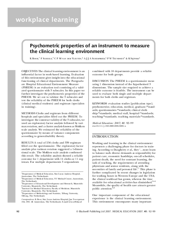 (PDF) Psychometric properties of an instrument to measure the clinical ...