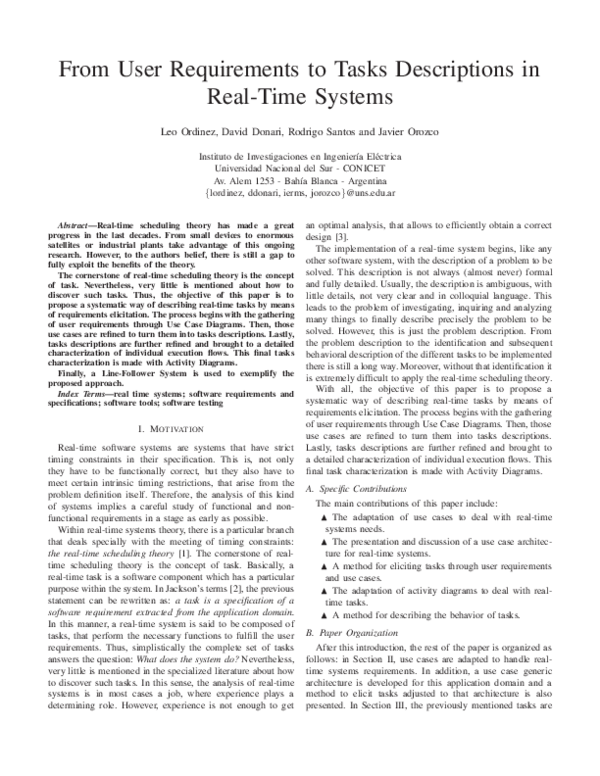 (PDF) From User Requirements to Tasks Descriptions in Real-Time Systems