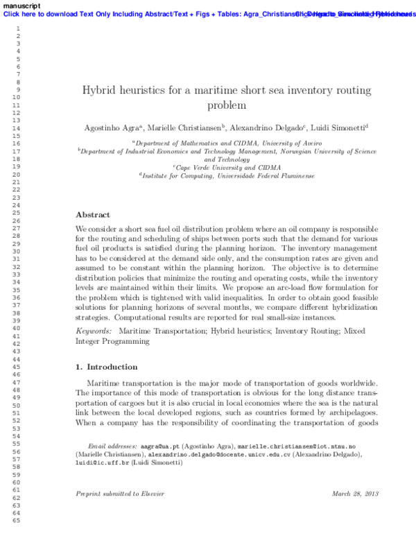 (PDF) Hybrid heuristics for a short sea inventory routing problem