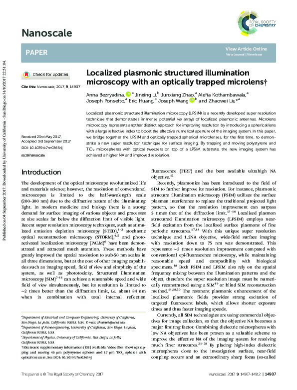 Localized plasmonic structured illumination microscopy with optically trapped microlens