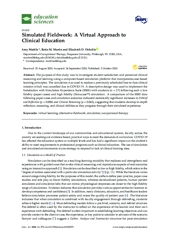 (PDF) Simulated Fieldwork: A Virtual Approach to Clinical Education